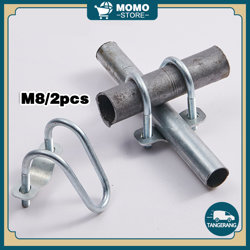 Jual 2PCS Klem Pipa Besi M8 Cross Clamp Berbentuk U Ganda Pipe Clamp ...