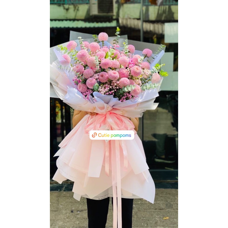 Jual the chutest pompom bouquets bucket buket segar mawar fresh instant ...