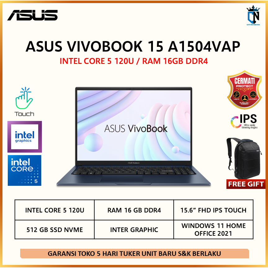 Jual ASUS VIVOBOOK 15 TOUCH A1504VAP CORE 5 120U 16GB 512GB W11+OHS 15. ...