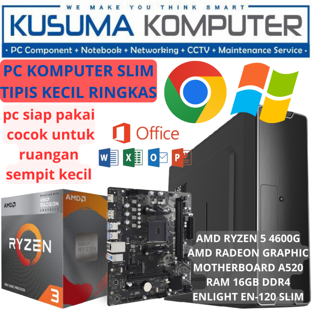 Jual PC Komputer Rakitan Slim Tipis Kecil Ryzen 5 4600G 16GB RAM ...