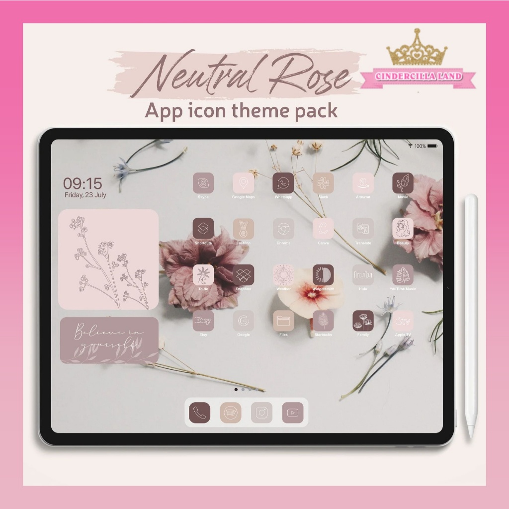Jual CINDERCILLA LAND iPad Soft Rose App icons Theme Pack, iPad iOS 15 ...