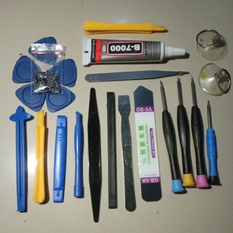 Jual Obeng set 21 in lem lcd 15ml isi bening dan baut hp bisa buat ...