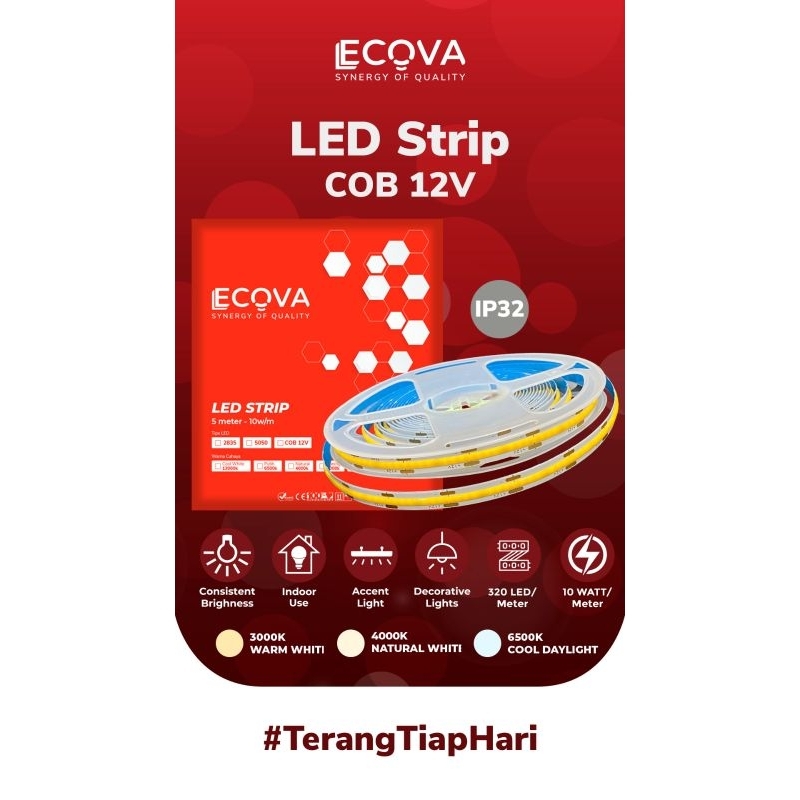 Jual ECOVA LAMPU LED STRIP COB 12VOLT 5METER | Shopee Indonesia