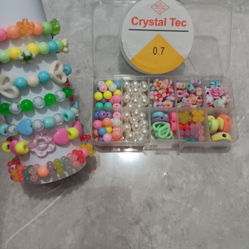 Jual paket diy meronce manik gelang kalung 10 sekat dan senar 1 roll ...