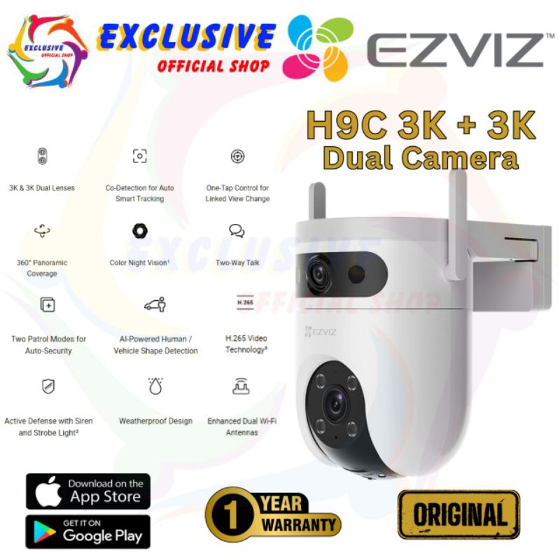 Jual EZVIZ H9C Dual Lens 3K & 3K / 5MP + 5MP Smart Home Wifi IP Camera CCTV Outdoor Pan & Tilt ...