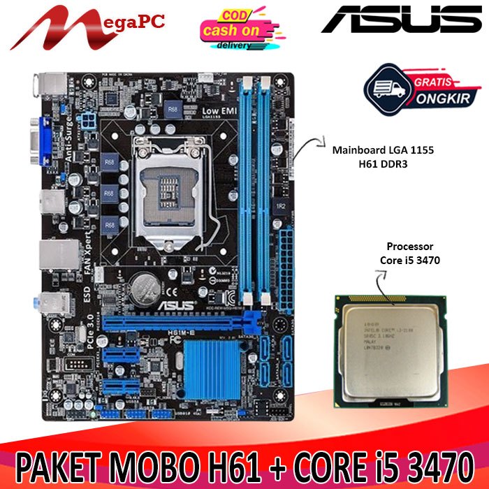 Jual Paket Motherboard LGA 1155 H61 Ddr3 + Processor Core i5 3470 ...