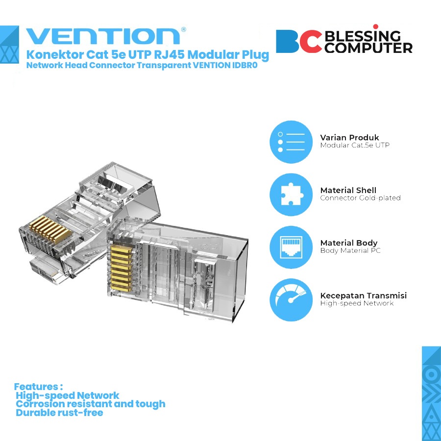 Jual Cat 5e UTP RJ45 Modular Plug Network Head Connector Transparent ...