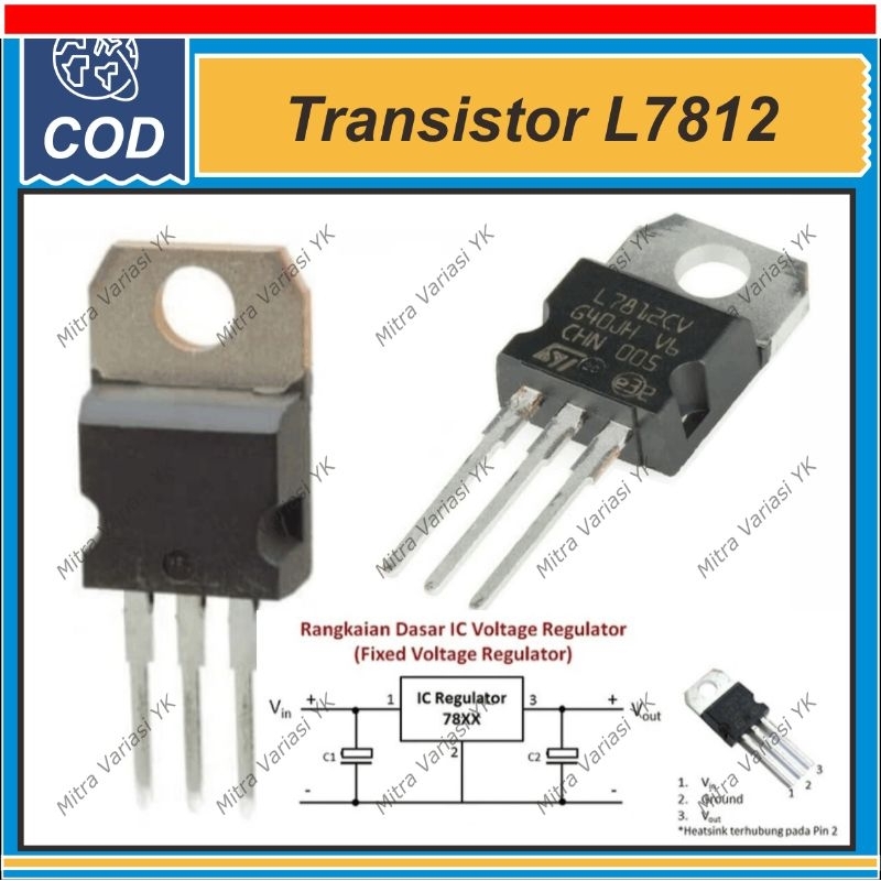 Jual TRANSISTOR IC VOLTAGE REGULATOR 12 V L7812 CV KOMPINEN PENYETABIL ...