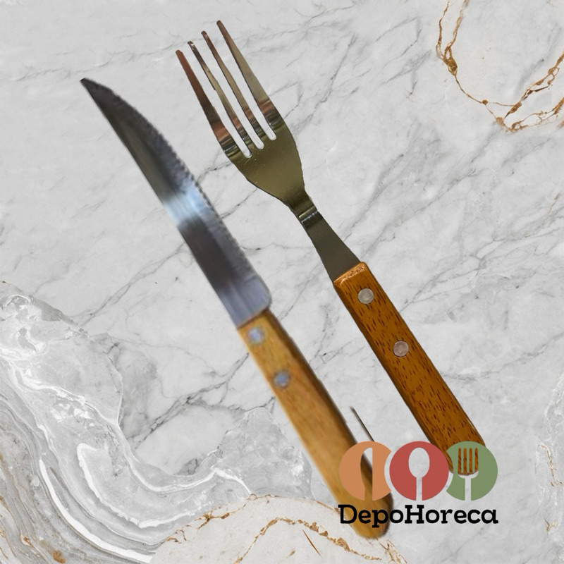 Jual PISAU GARPU STEAK gagang kayu / Steak Fork Knife | Shopee Indonesia