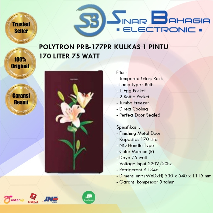 Jual POLYTRON PRB-177PR KULKAS 1 PINTU 170 LITER 75 WATT (NEW) (KHUSUS ...