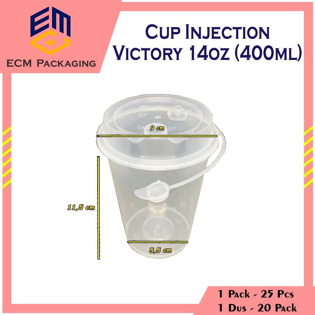 Jual Cup Injection 14oz + LID (Tutup) + Stopper BAHAN TEBAL (25pcs ...