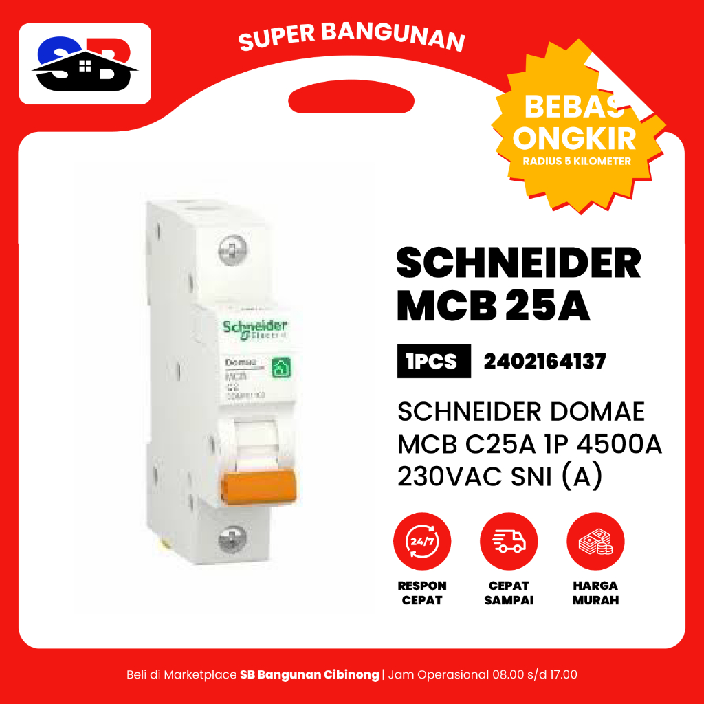 Jual JUAL SCHNEIDER DOMAE MCB C25A 1P 4500A 230VAC SNI (A) | Shopee Indonesia