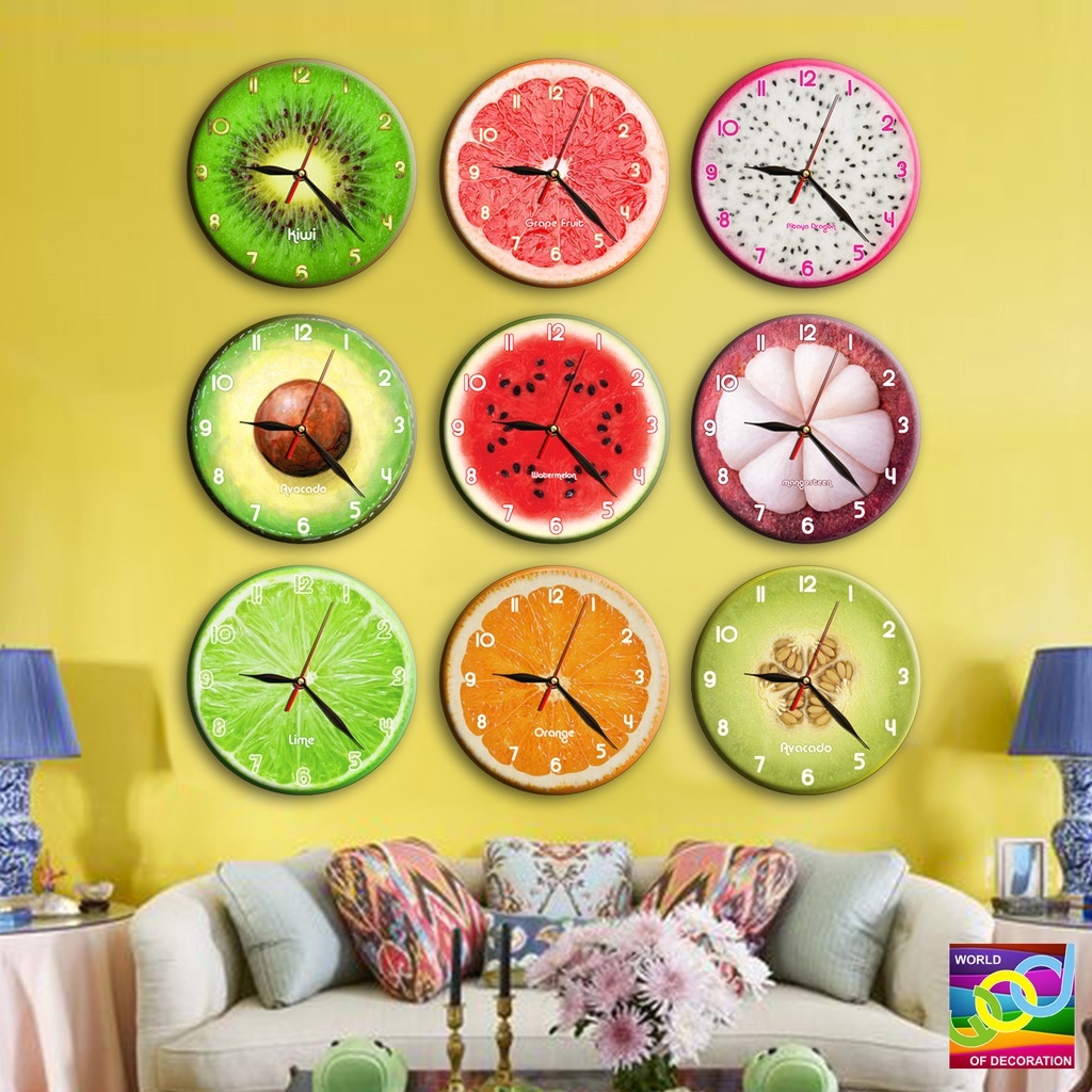 Jual Jam Dinding Buah Bulat / Jam Dinding Unik Lucu / Jam Analog ...