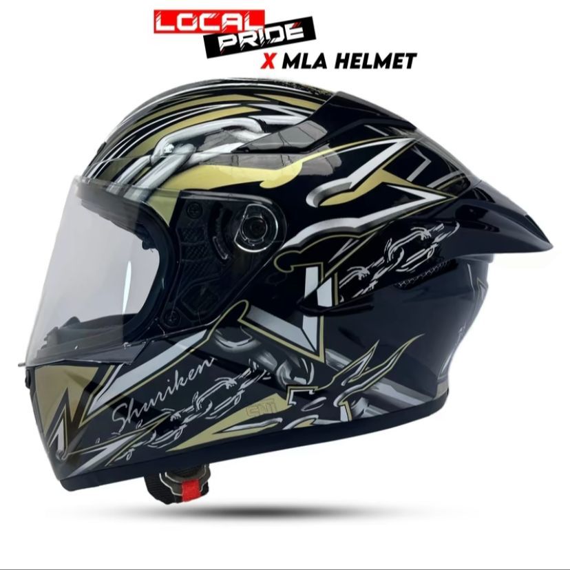 Jual Helm Full Face Mla Ttc Motif Suriken Gold Kaca Visor Silver Clear ...