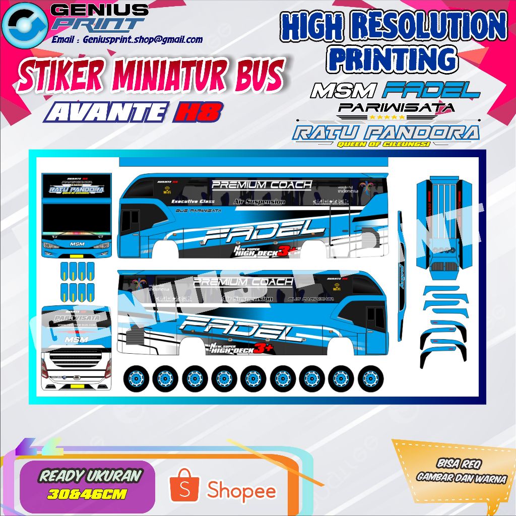 Jual Stiker Mainan Miniatur Bus Avante H8 Livery MSM Fadel Uk. 30/46cm ...