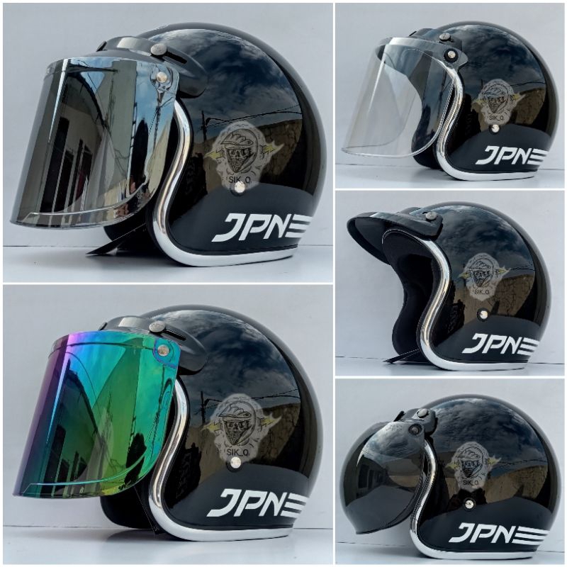 Jual Helm JPN List Chrome Hitam Metalik | Shopee Indonesia