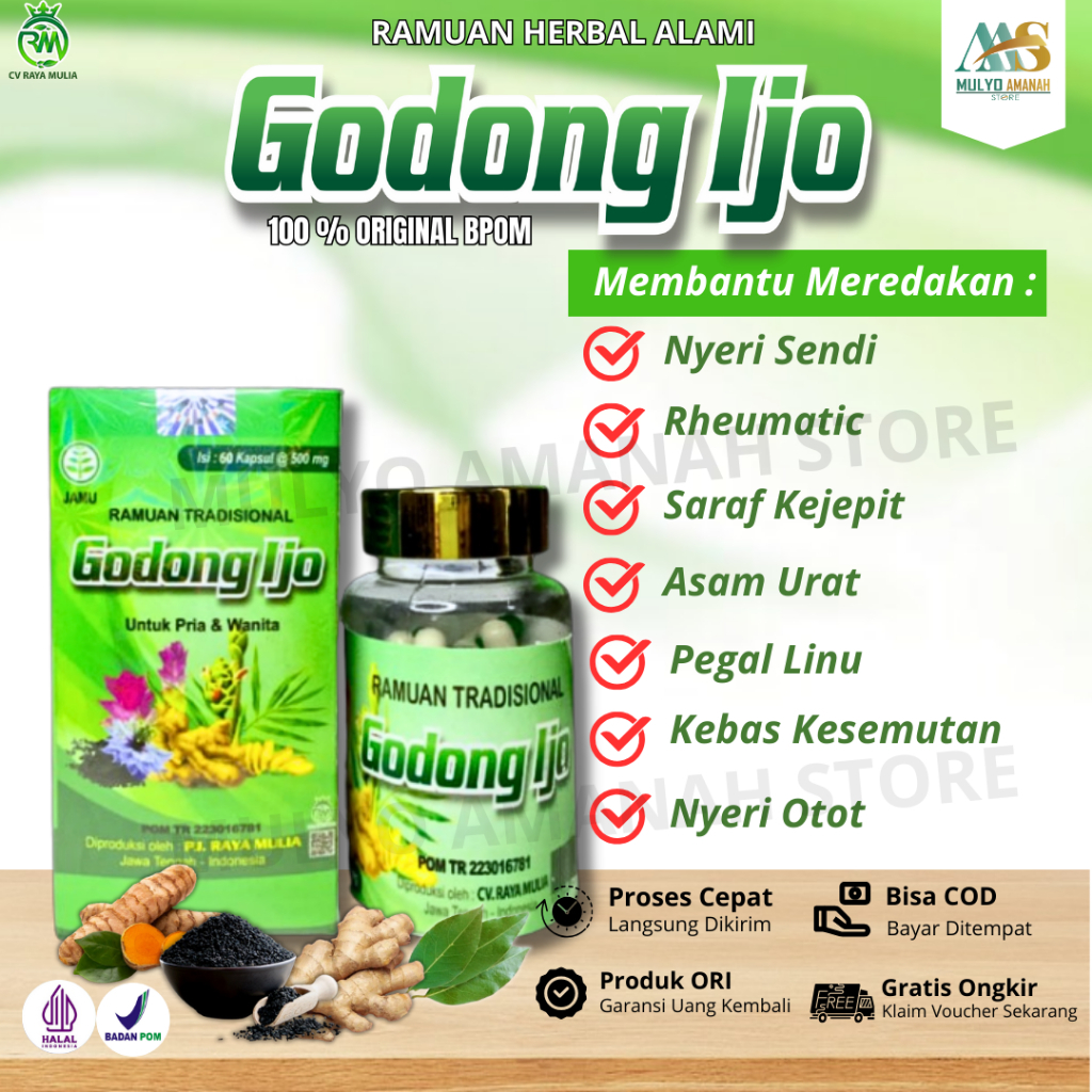 Jual Godong Ijo Kapsul Original BPOM Obat Syaraf Kejepit Herbal Asam ...