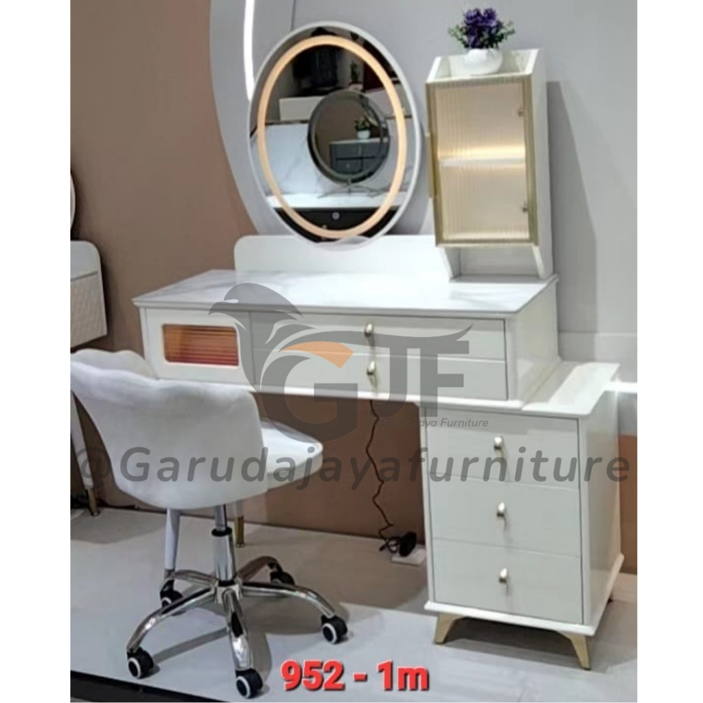 Jual MEJA RIAS IMPORT CERMIN BULAT LED/MEJA RIAS MINIMALIS DENGAN LACI/SUDAH TERMASUK STOOL ...