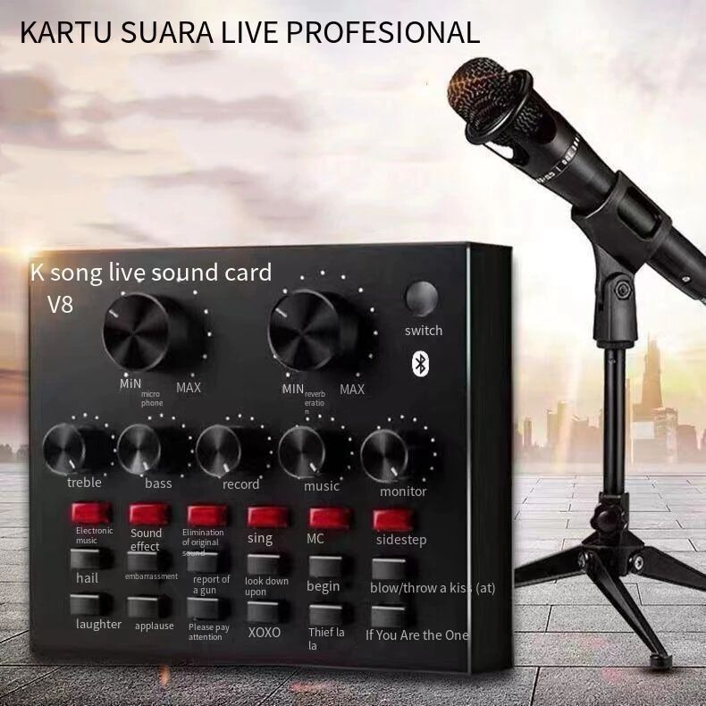 Jual SOUNDCARD V8 PLUS LENGKAP MIC V8 SOUND CARD WITH BM800 MICROPHONE ...