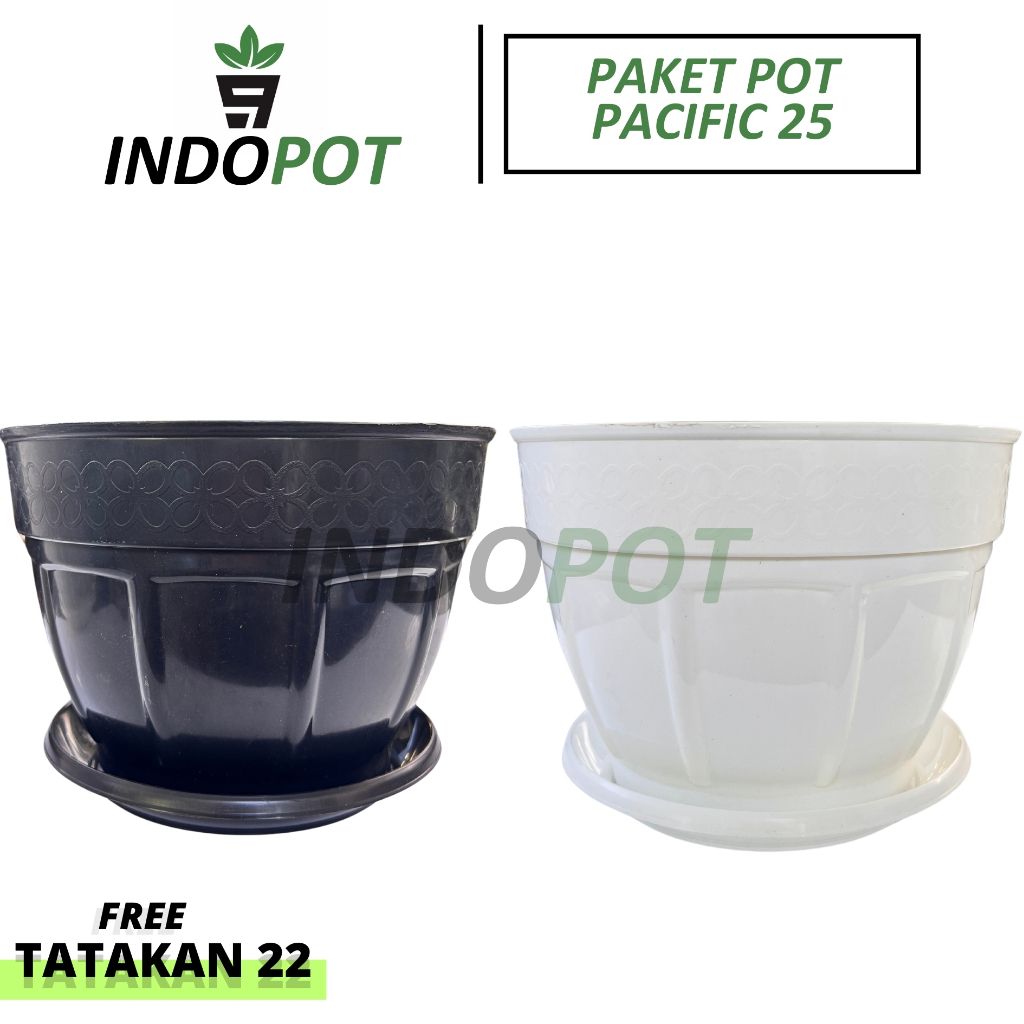 Jual Paket Pot Pacific 25 + Tatakan GBL 22 Pot Aestetic Hitam Putih ...