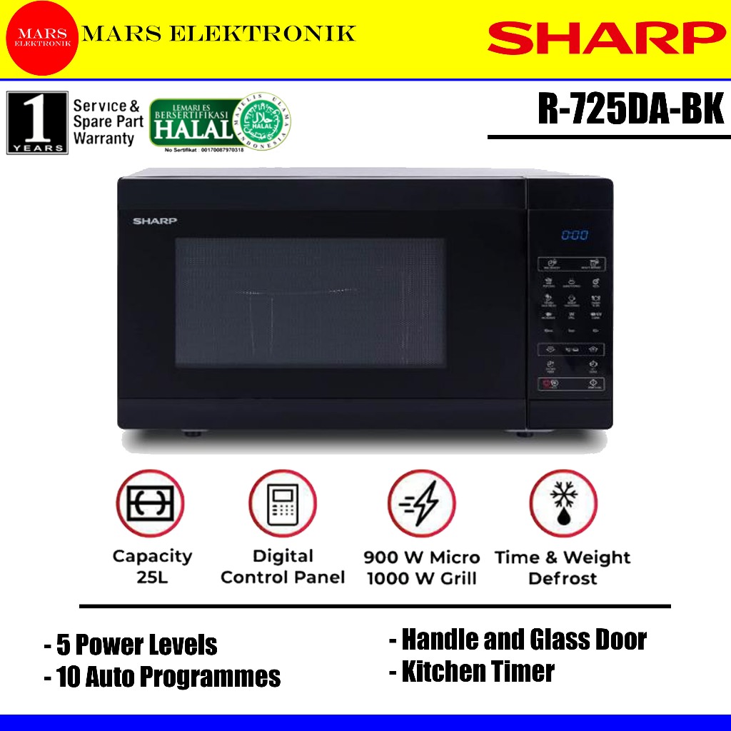 Jual MICROWAVE SHARP R-725DA-BK - 25 LITER - MICROWAVE OVEN GRILL - 5 ...