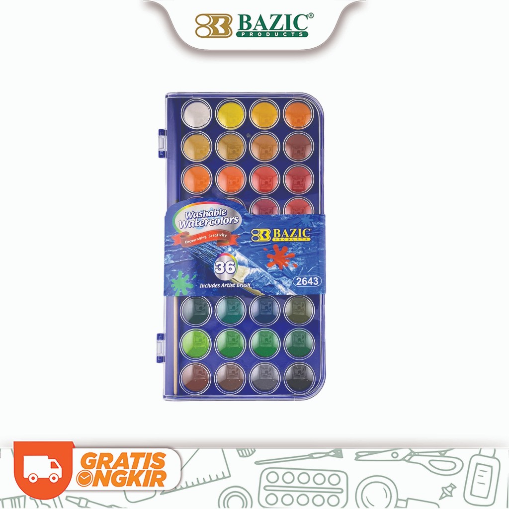 Jual Bazic Washable Watercolors and Brush Set 36 Colors - Cat Air ...