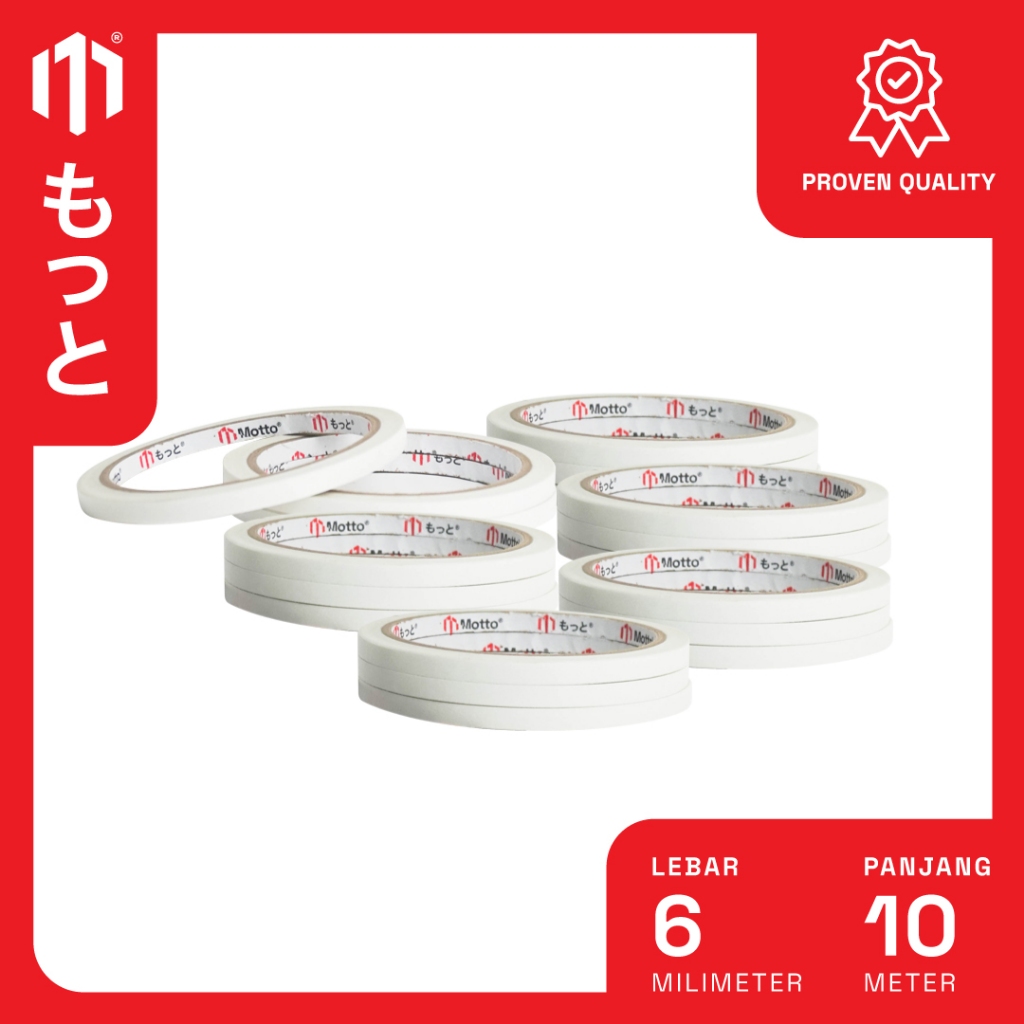 Jual Double Tape Kertas 6mm x 10 Meter - 1 Slop Isi 24 Pcs/Roll - Motto ...