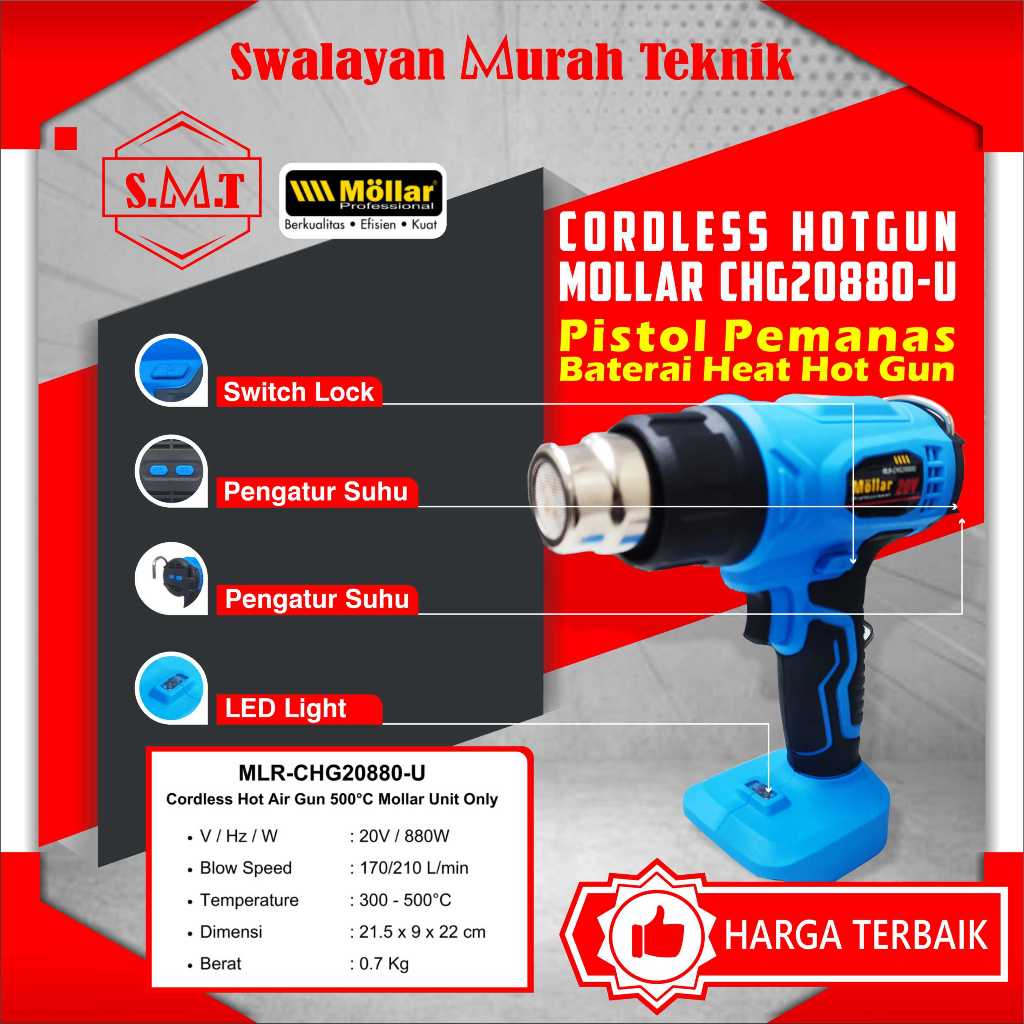 Jual Cordless Hotgun MOLLAR CHG20880-U Pistol Pemanas Baterai Heat Air ...