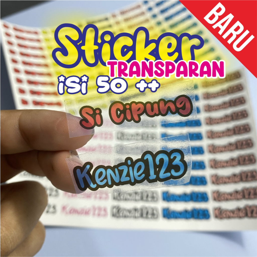 Jual (50 pcs) Sticker Nama Transparan Sticker Label Nama Transparan ...