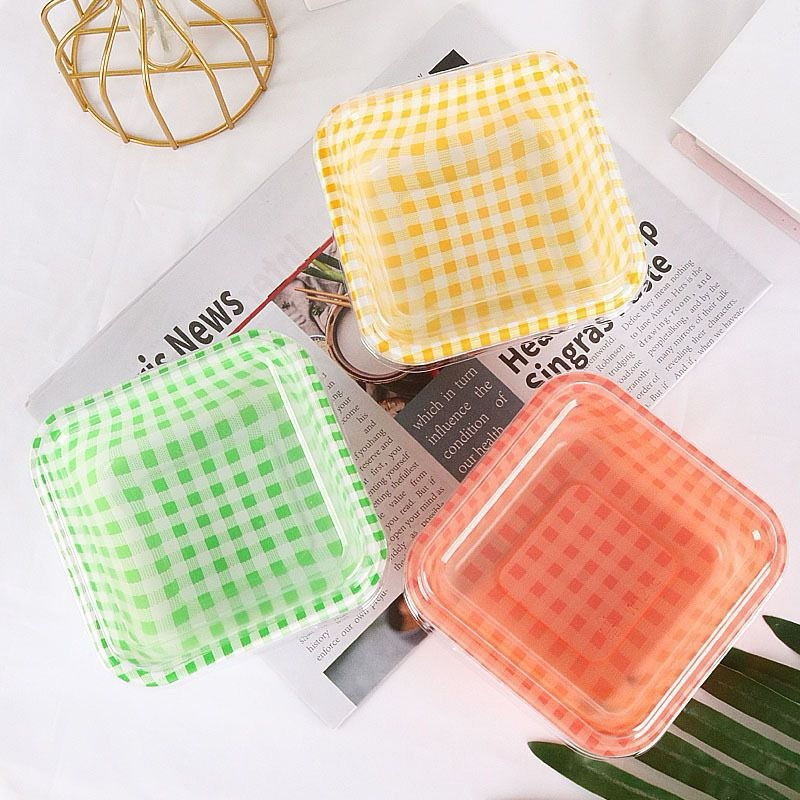 Jual HOB_ Box Mika Kotak motif Gingham 9x9x6 450ML / Box Milkbun / Box ...