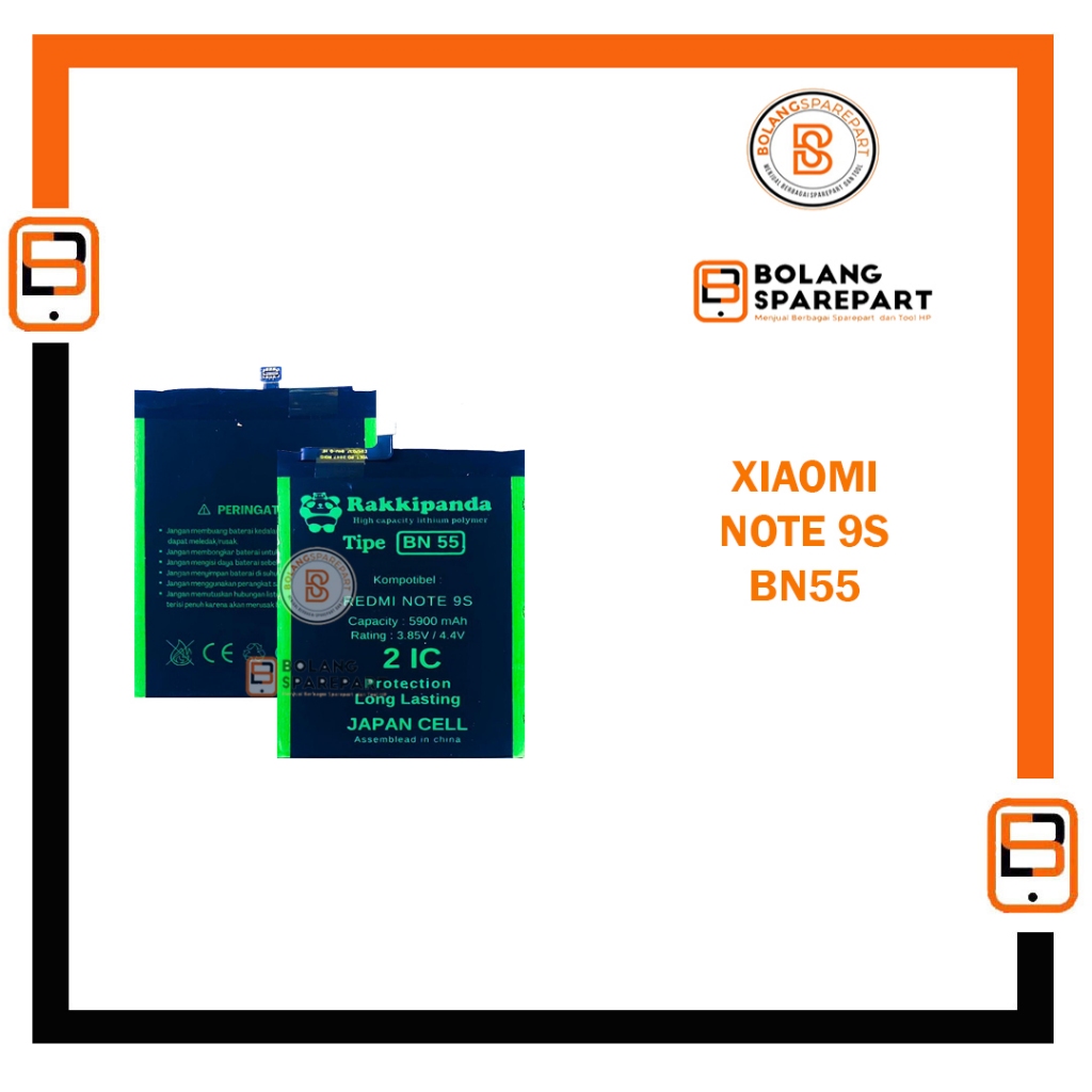Jual BATERAI BATRE XIAOMI REDMI NOTE 9S BN55 RAKKIPANDA DOUBLE IC ...