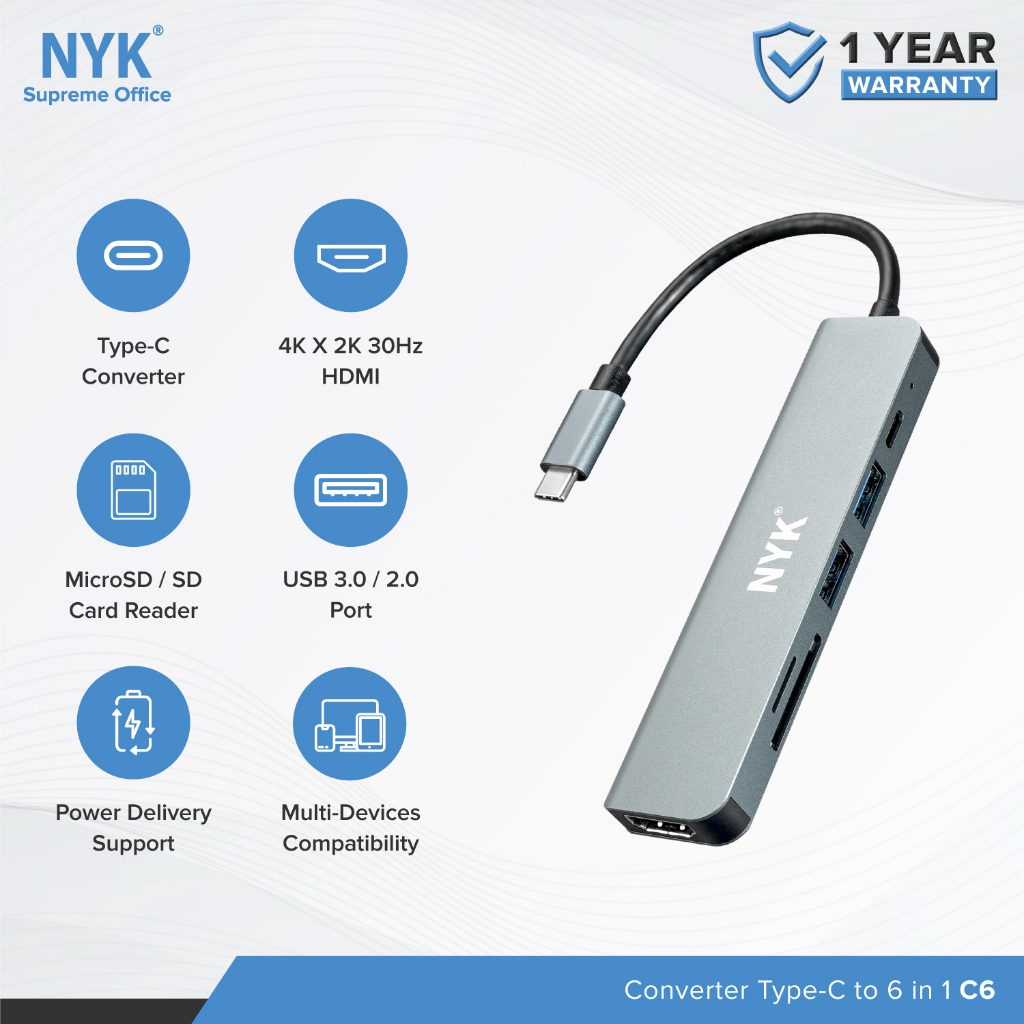 Jual NYK USB Hub type C6 in 1 Converter Type C 3.0 IOS Android Macbook ...