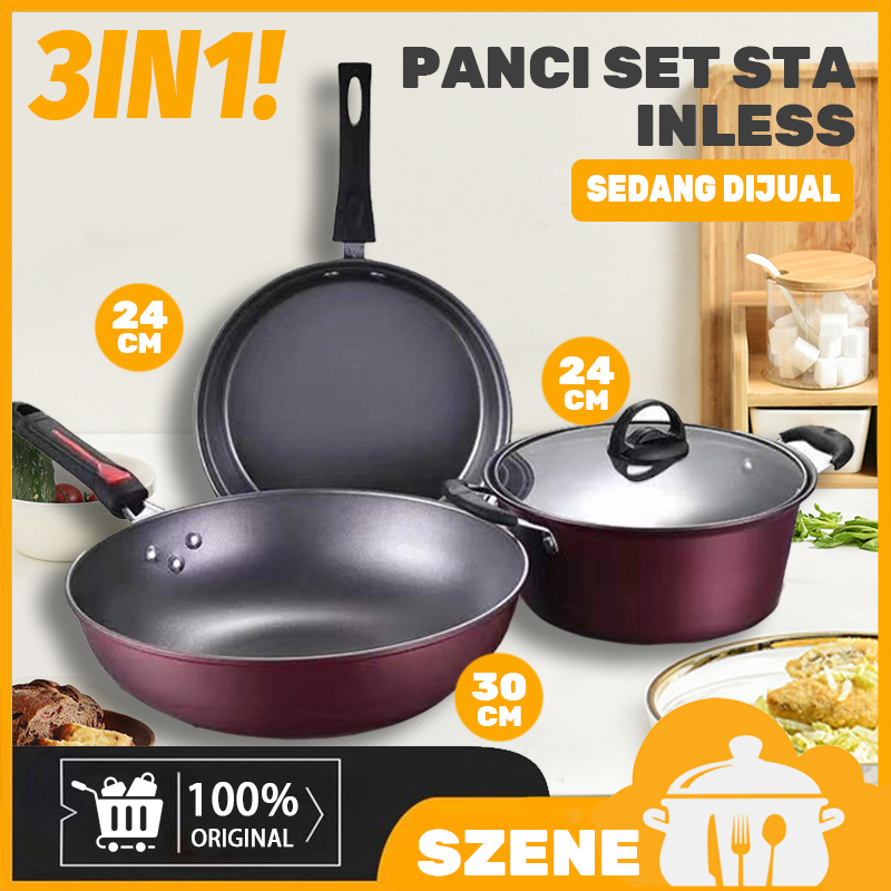 Jual Szene-Wajan dan Wajan Teflon Set 3 Bagian/Set panci masak anti lengket/Panci Penggorengan ...