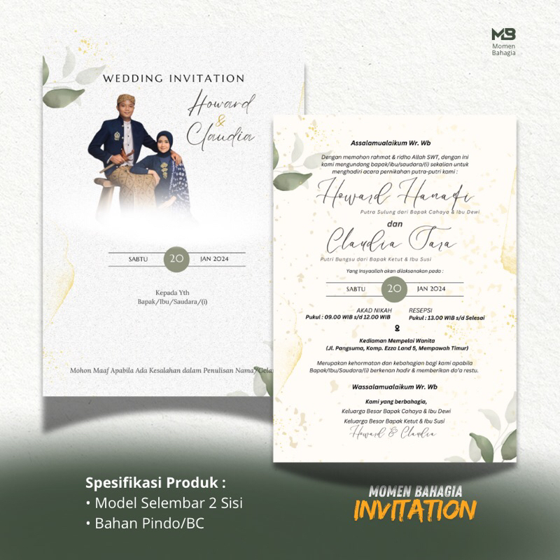 Jual (BEST SELLER) Undangan Pernikahan Brief Card 150gsm Undangan ...