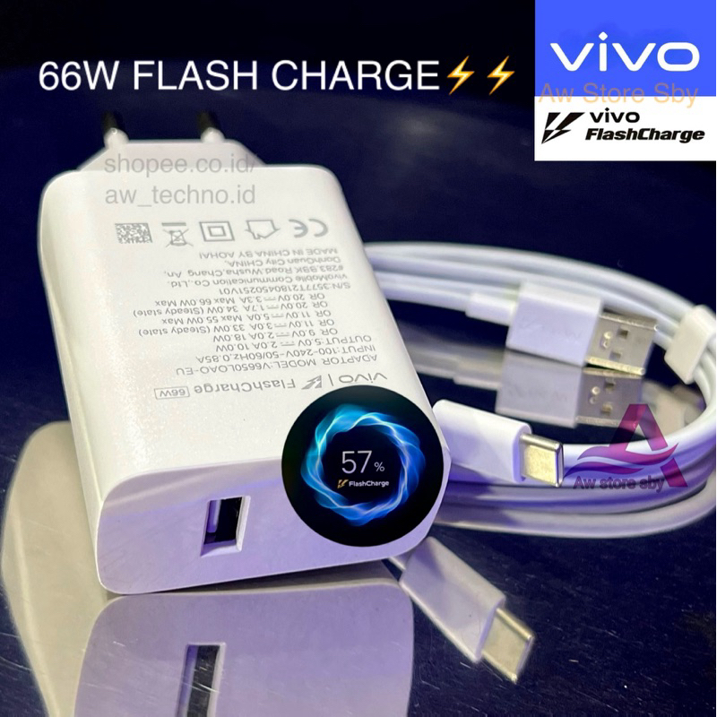 Jual Charger Vivo Type C Flash Charge 66W Dual Engine V23 V21 V27 V27E ...