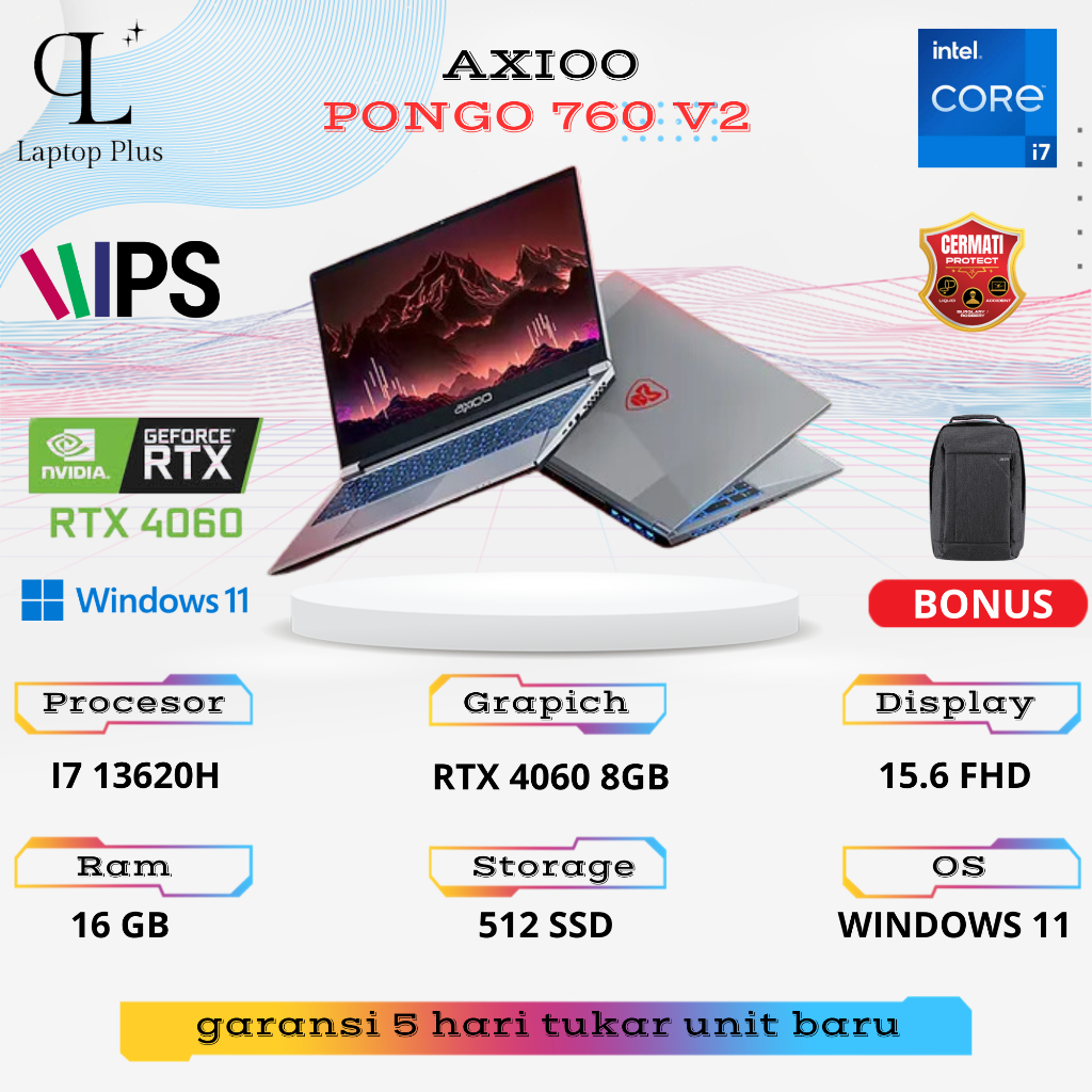 Jual Laptop Axioo Pongo 760 V2 RTX 4060 8GB I7 13620H 16GB 512GB FHD ...