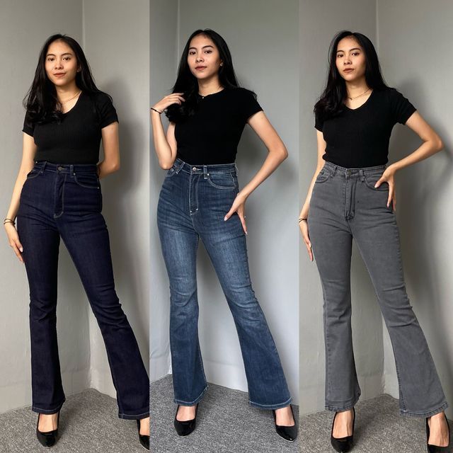Jual Zoe Cutbray Highwaist Stretch Series model Korea kekinian Flare Bootcut denim Jeans wanita ...