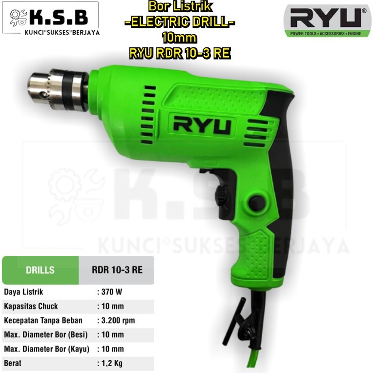 Jual Bor Listrik Besi/ Kayu 10mm / ELECTRIC DRILL 10mm RYU RDR 10-3RE ...