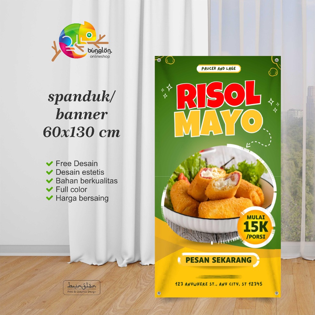 Jual Spanduk Banner Kuning & Hijau Minimalis Promosi Makanan Risol Mayo ...