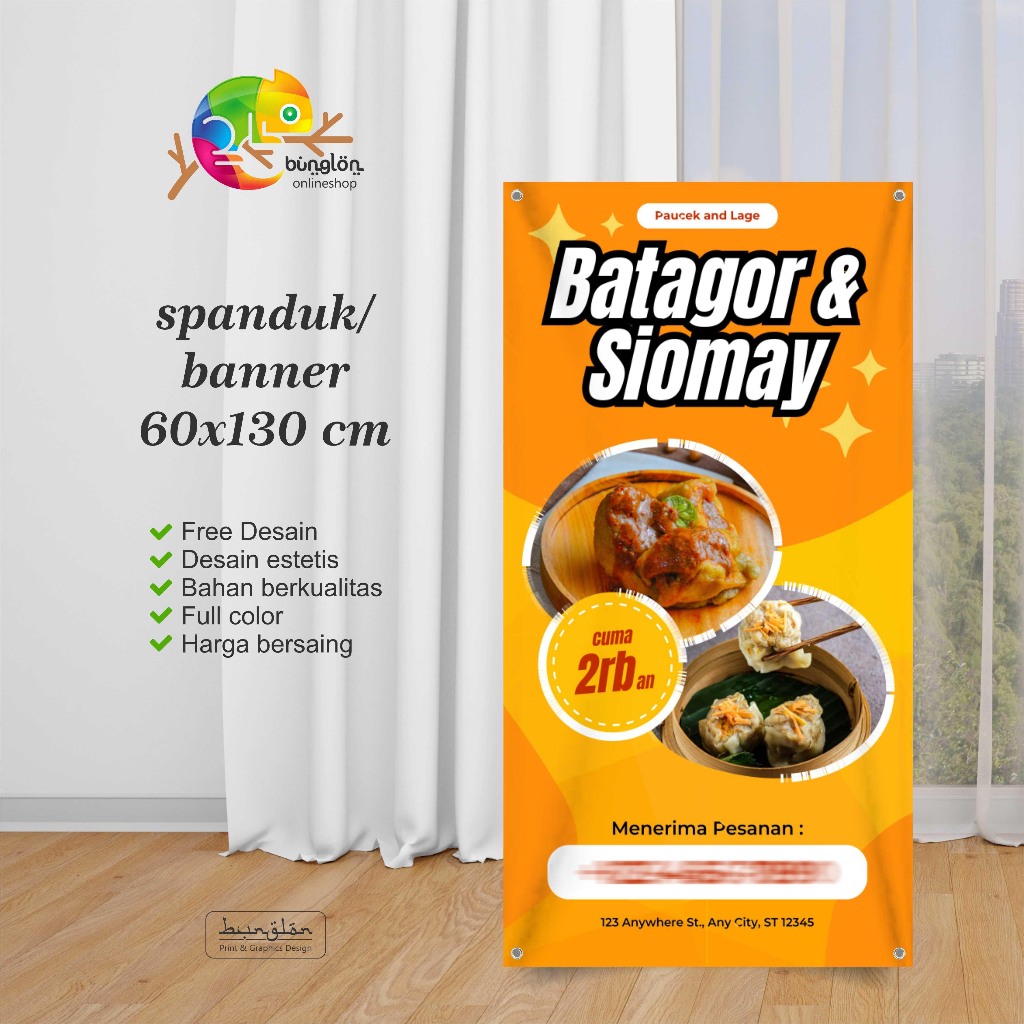 Jual Spanduk Banner Kuning & Oranye Minimalis Promosi Makanan Batagor ...