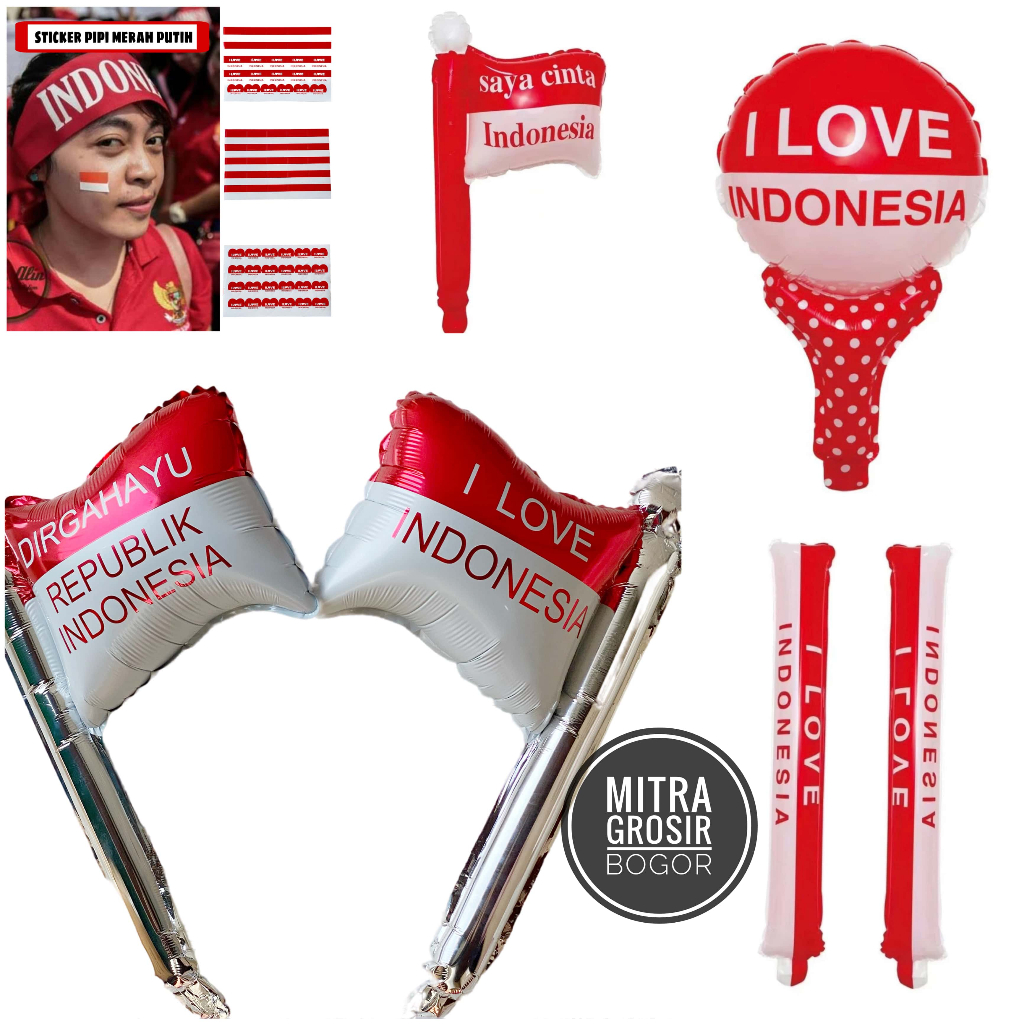 Jual Balon Foil Bendera Love Bulat Stik Panjang Bando Dirgahayu HUT RI ...