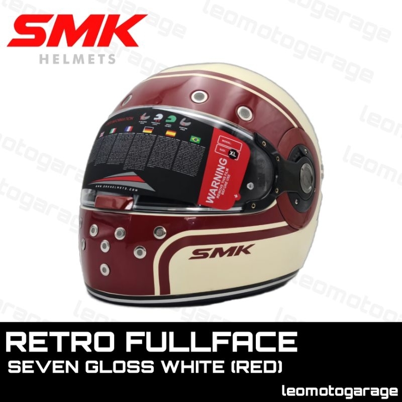 Jual HELM SMK RETRO SEVEN FULL FACE GLOSS WHITE (RED) | Shopee Indonesia