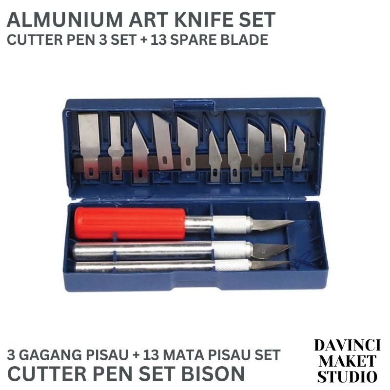 Jual (Bison) Cutter Pen Almunium Art Knife Pisau Ukir Cutting 3 Set - Pen Knives Knifezer Refill ...