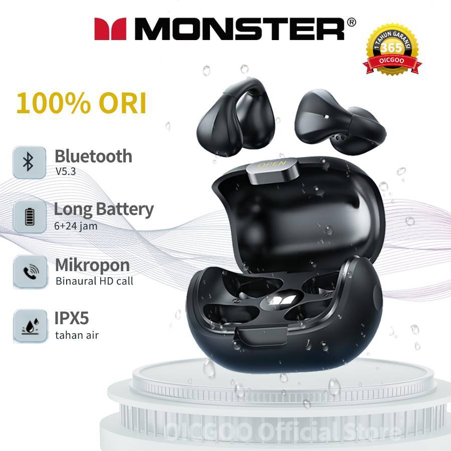 Jual Monster MH22173 TWS True Headset Bluetooth V5.3 Wireless Ear Clip ...