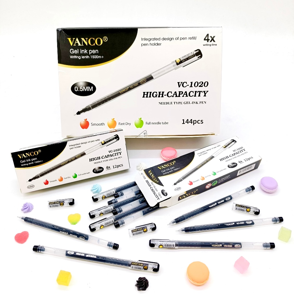 Jual (12 PCS) PULPEN GEL BLACK VC-1020 VANCO (0.5mm) / GEL PEN / PENA ...