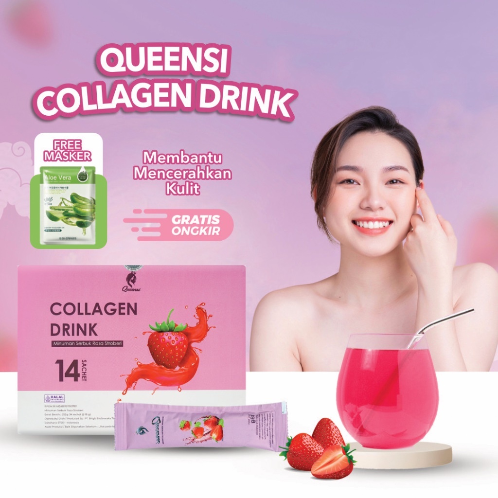 Jual Queensi Collagen Drink Minuman Serbuk Rasa Setrawberry isi 14 Sashet | Shopee Indonesia