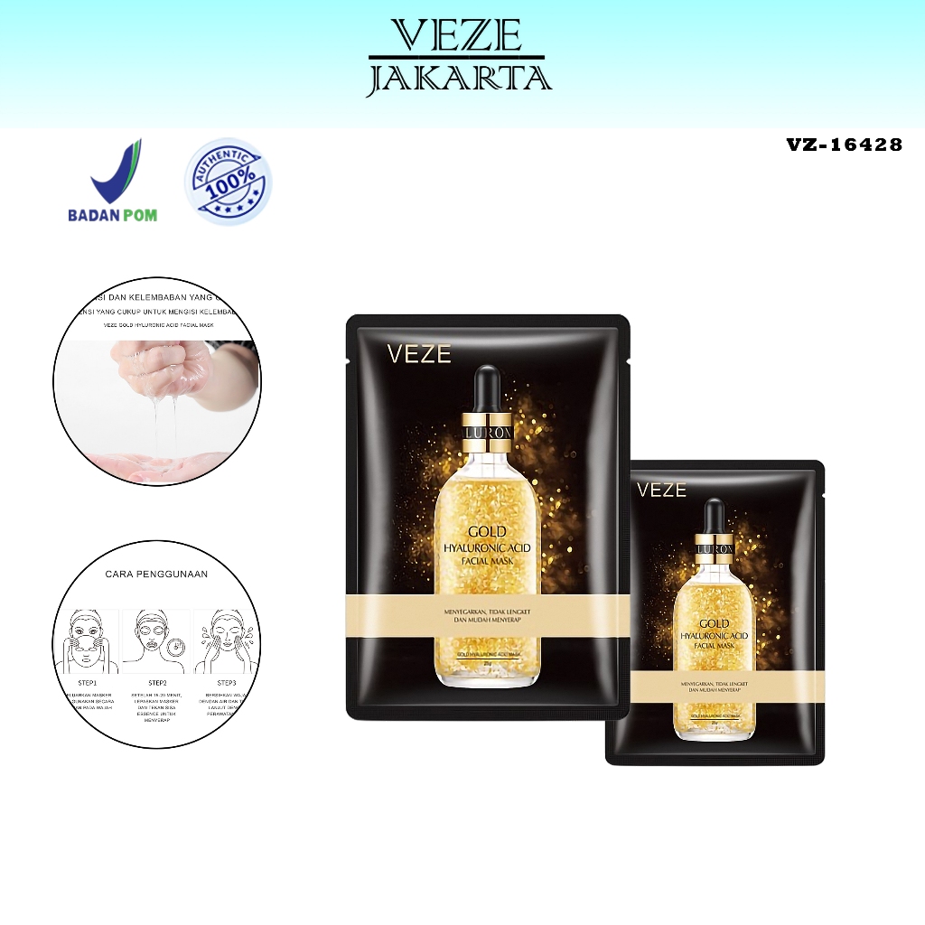 Jual BPOM VEZE 24k Pure Gold Hyaluronic Acid Facial Mask Masker Wajah ...