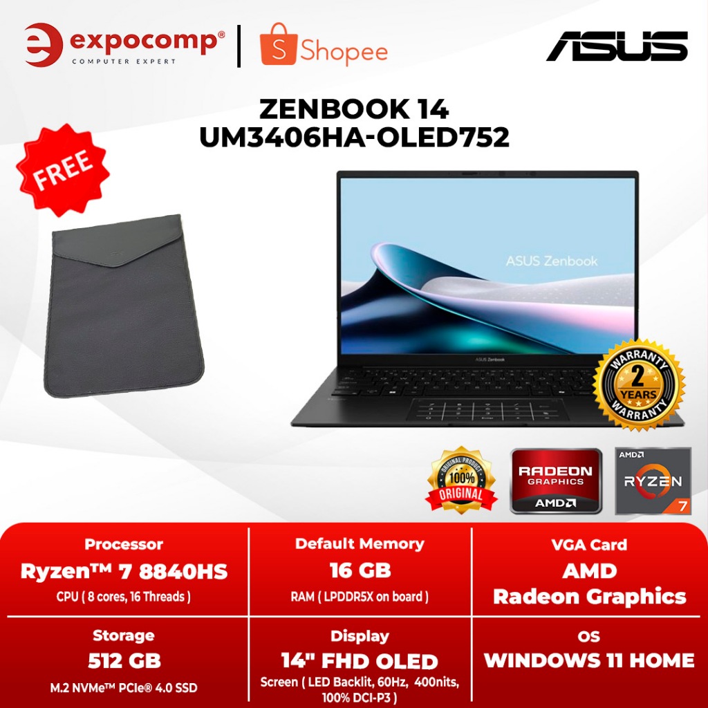 Jual ASUS ZENBOOK 14 UM3406HA-OLED752 AMD RYZEN 7-8840HS 16GB 512GB ...