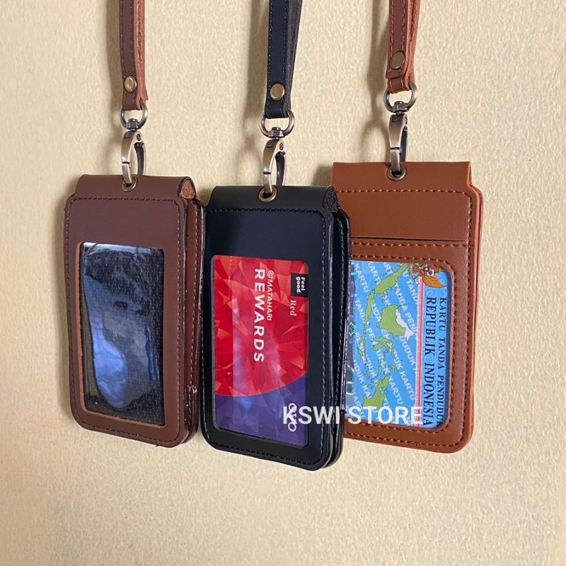 Jual ID Card Holder Kulit Magnet Flip 2 sisi Name Tag Holder kulit ...