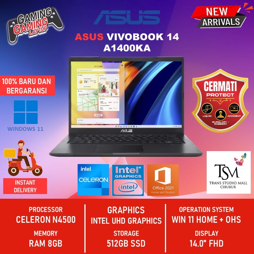 Jual ASUS Vivobook 14 A1400KA Celeron N4500 Ram 8GB 512GB SSD W11 OHS ...